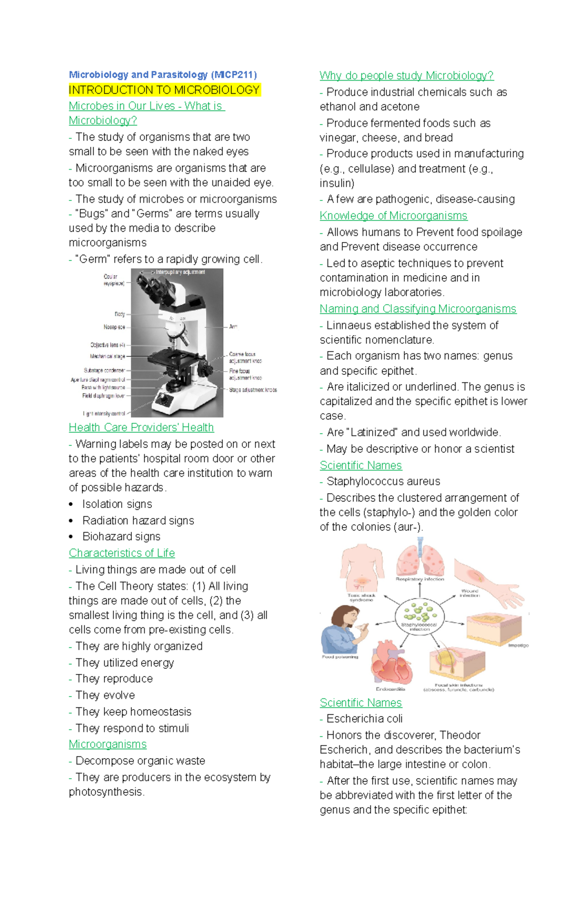 Yiu - MicroPara - Microbiology and Parasitology (MICP211) INTRODUCTION ...