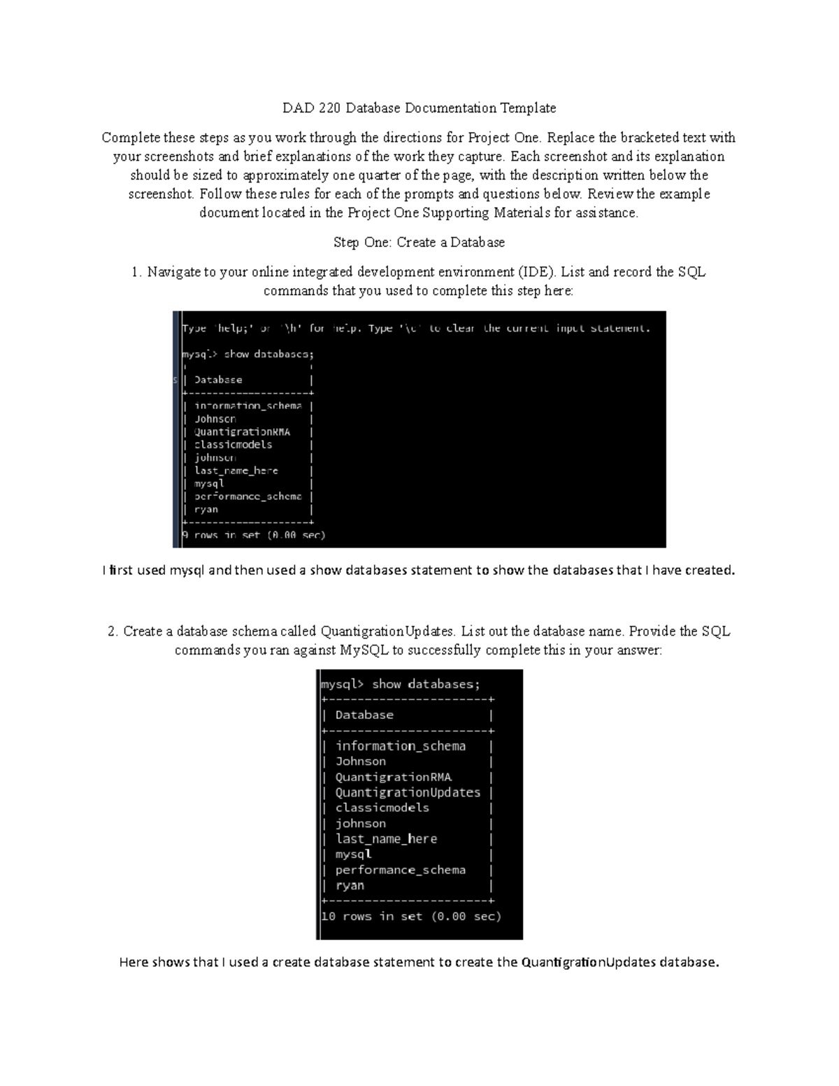 Dad-220 Module 6 (johnson) - DAD 220 Database Documentation Template Complete these steps as you ...