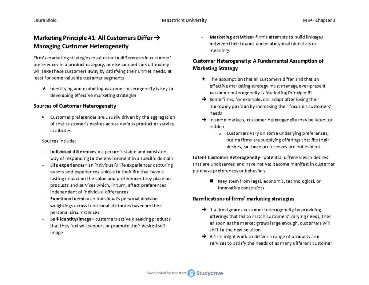 Chapter 2 Summary - Marketing Principle #1: All Customers Differ ...