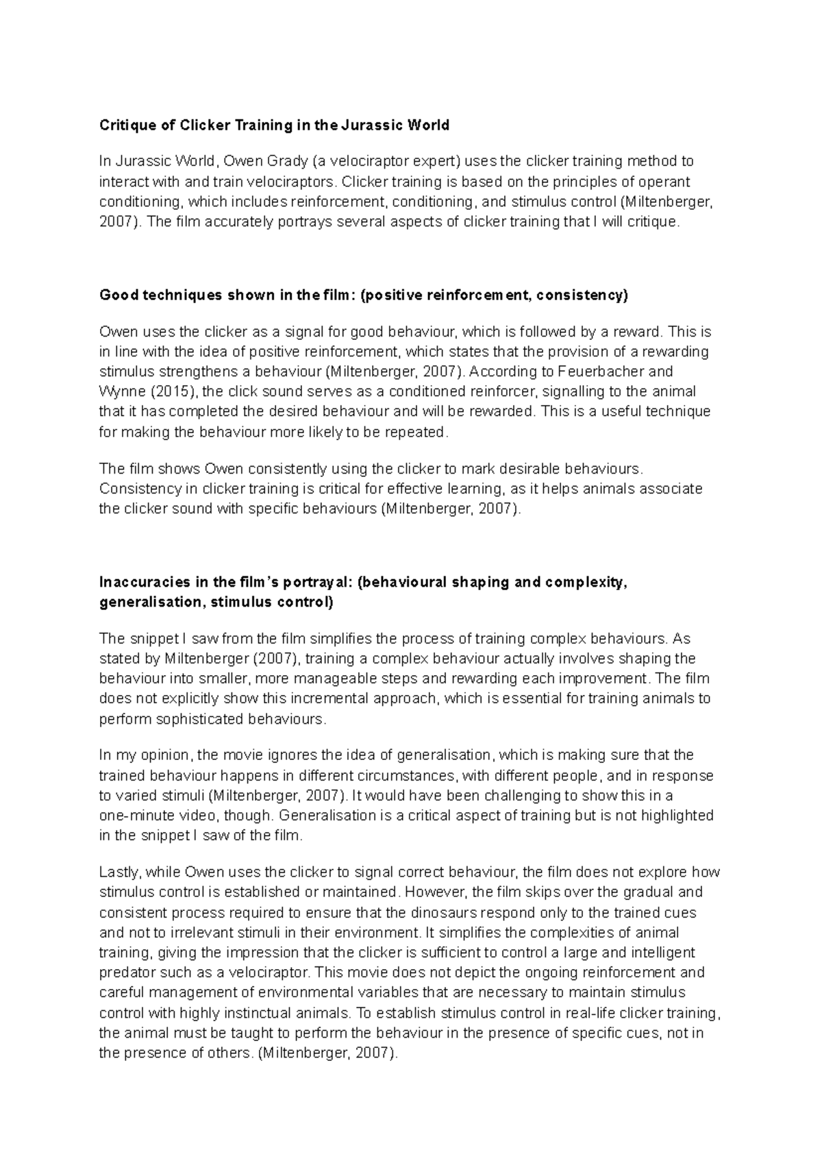 Psych 203 jurrassic world - Kiana Cuneen-Lake - Critique of Clicker ...