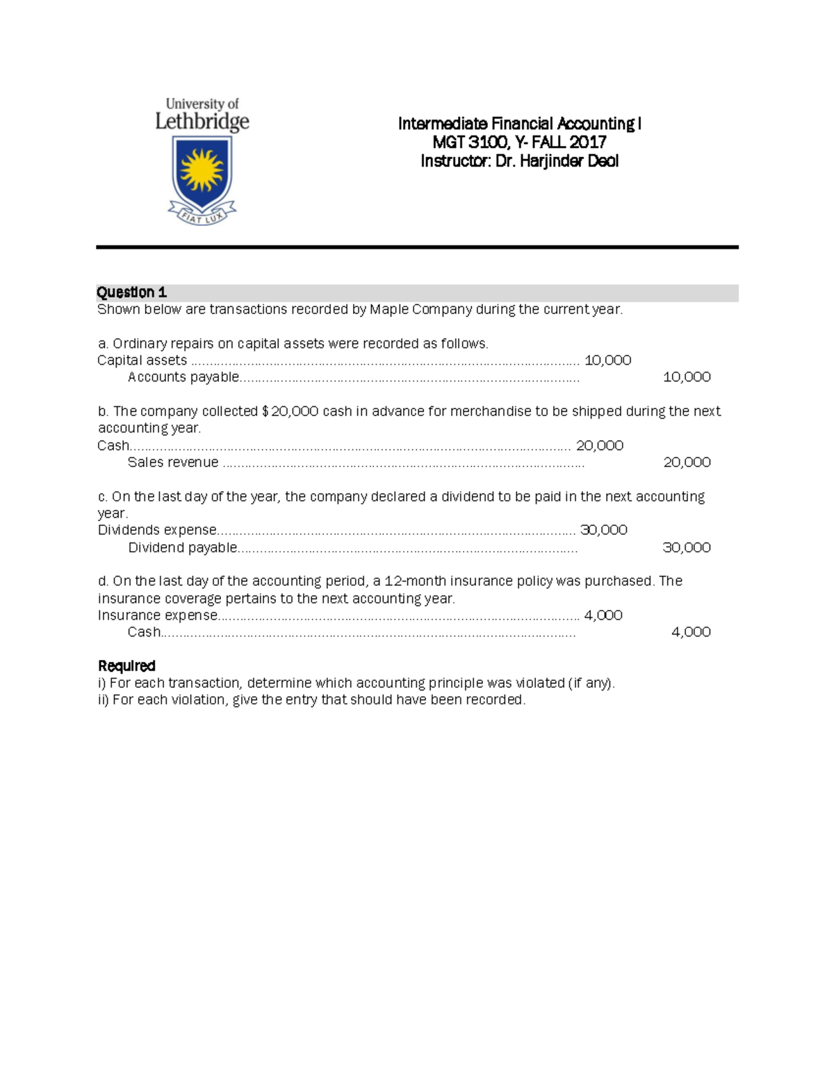 MGT 3100 Review Questions - Intermediate Financial Accounting I MGT ...