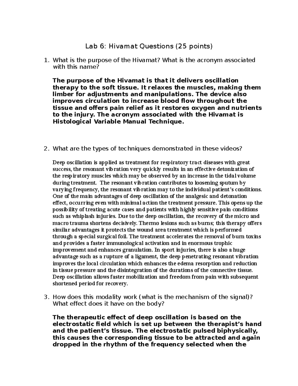 Lab 6 Hivamat Quiz - Physic Lab Questions - Lab 6: Hivamat Questions ...