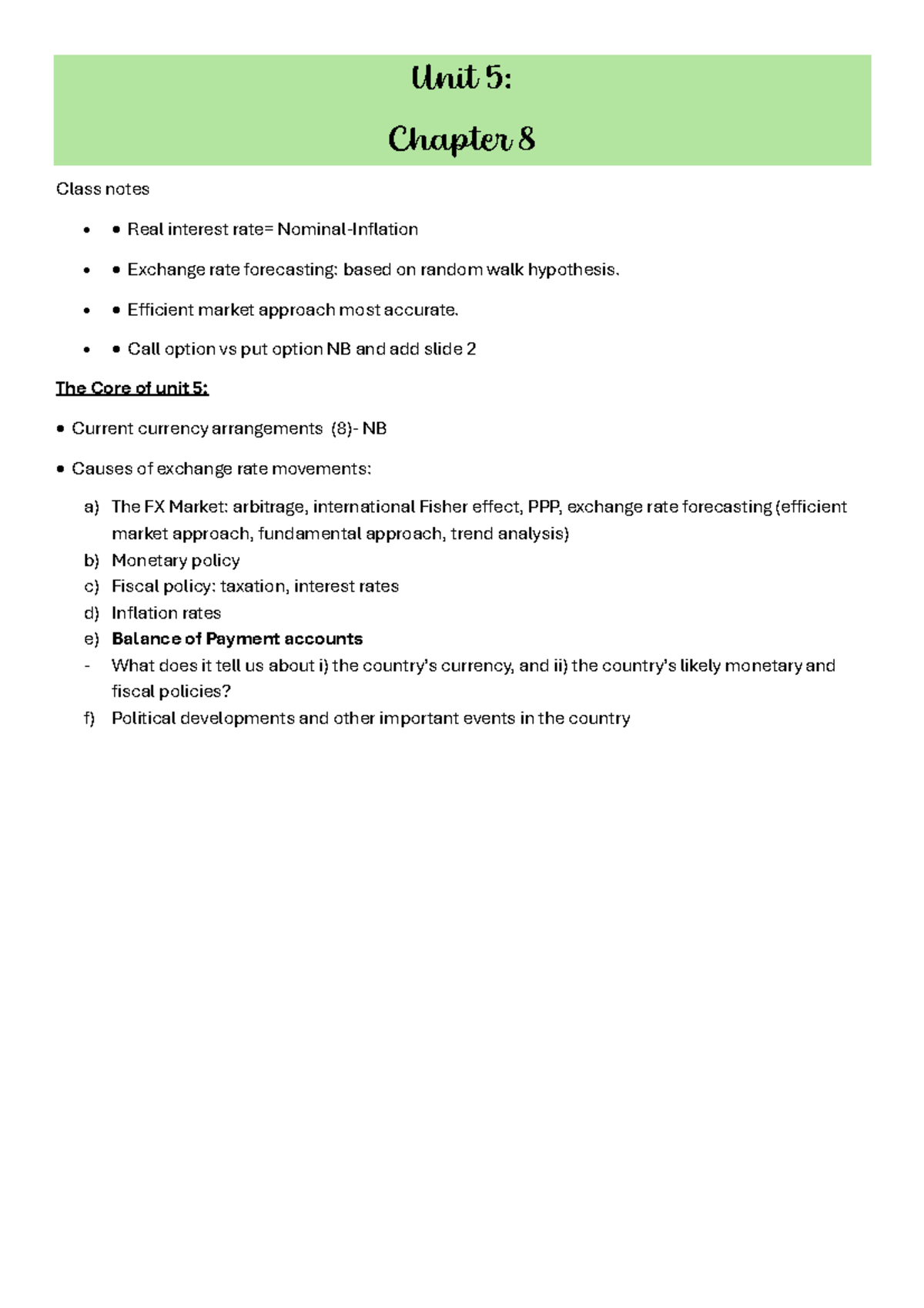 Unit 5- OBS 359 - Unit 5: Chapter 8 Class notes • • Real interest rate ...
