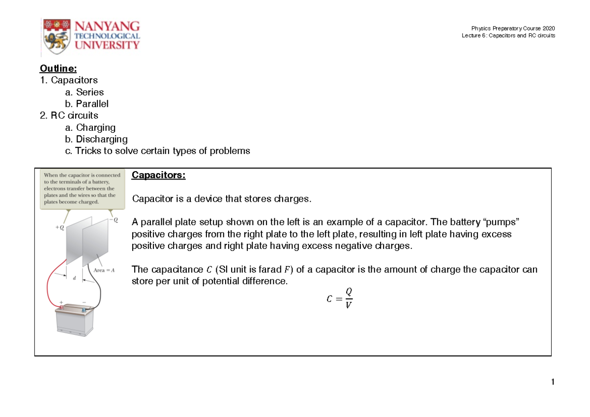 PPC Lecture 6 - Prep course notes part 6 - Lecture 6: Capacitors and RC ...