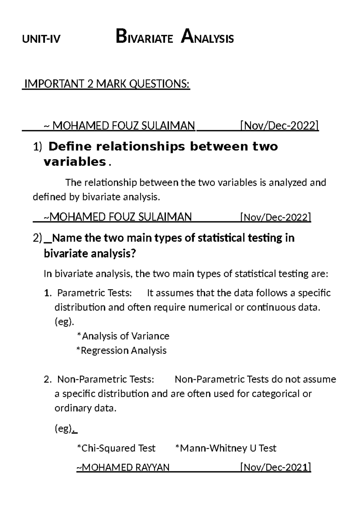 UNIT4 bivariate analysis - UNIT-IV BIVARIATE ANALYSIS IMPORTANT 2 MARK ...