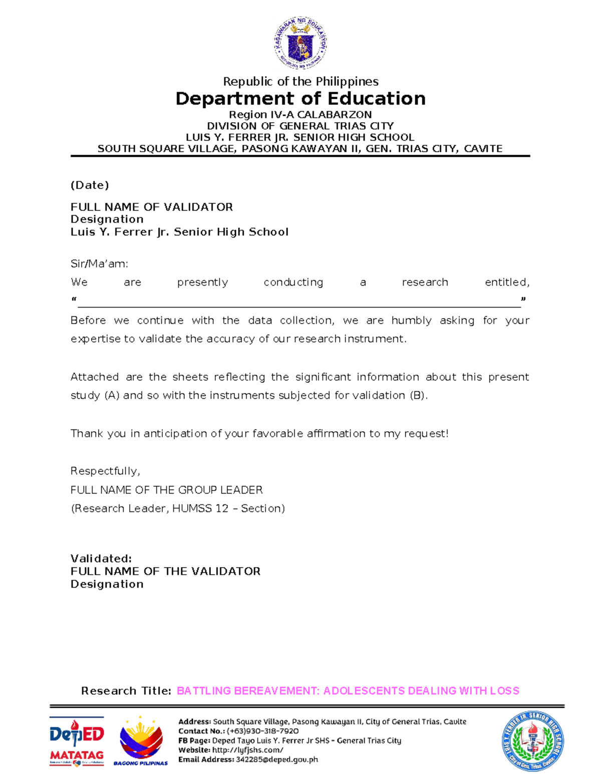 PR2 Validation-Form - dwawa - Department of Education Region IV-A ...