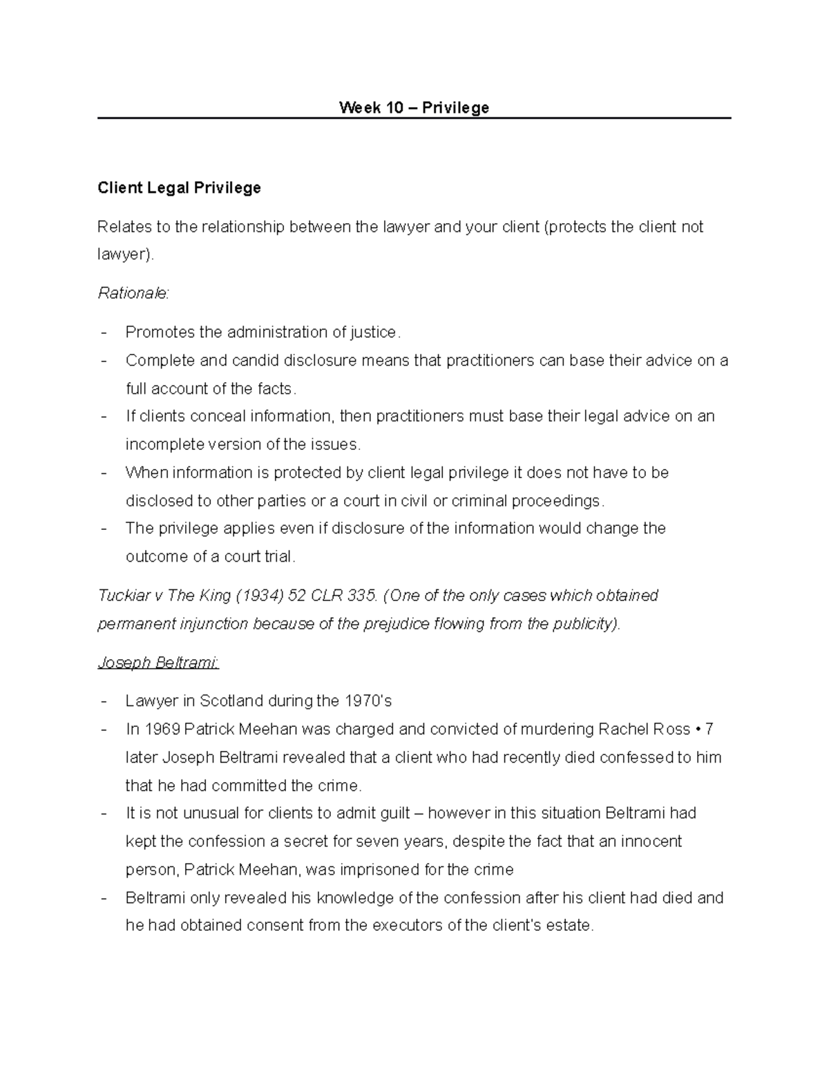 Week 10 Lecture Notes - Privilege - MLL334 - Deakin - Studocu