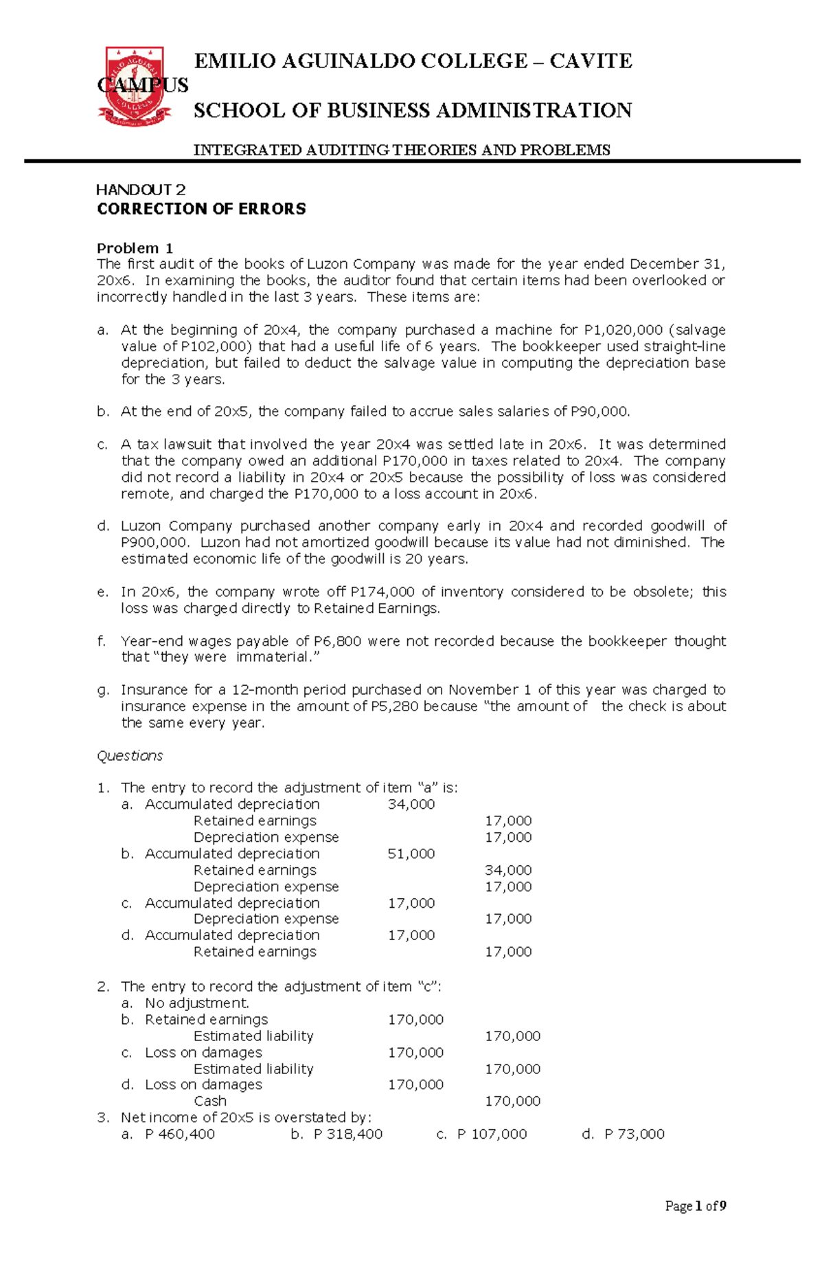 Toaz - Audit prob - CAMPUS SCHOOL OF BUSINESS ADMINISTRATION INTEGRATED ...