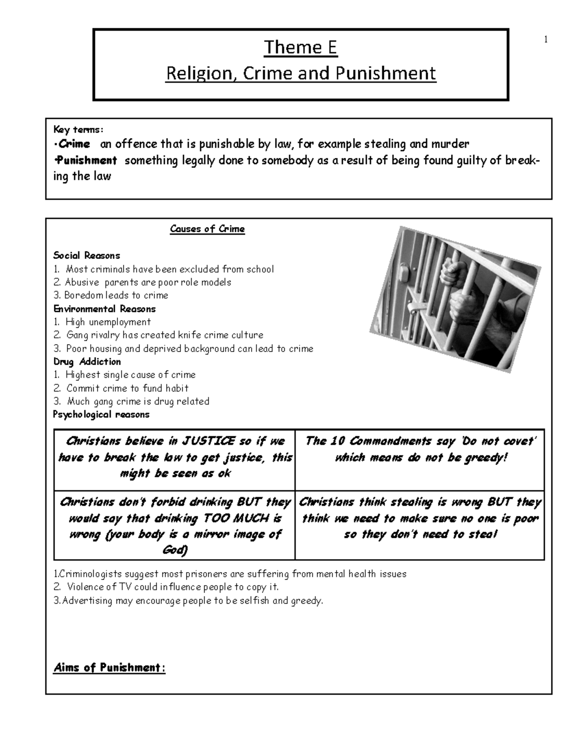 Theme E Religion, Crime and Punishment Revision Booklet 2018 - 1 Key ...