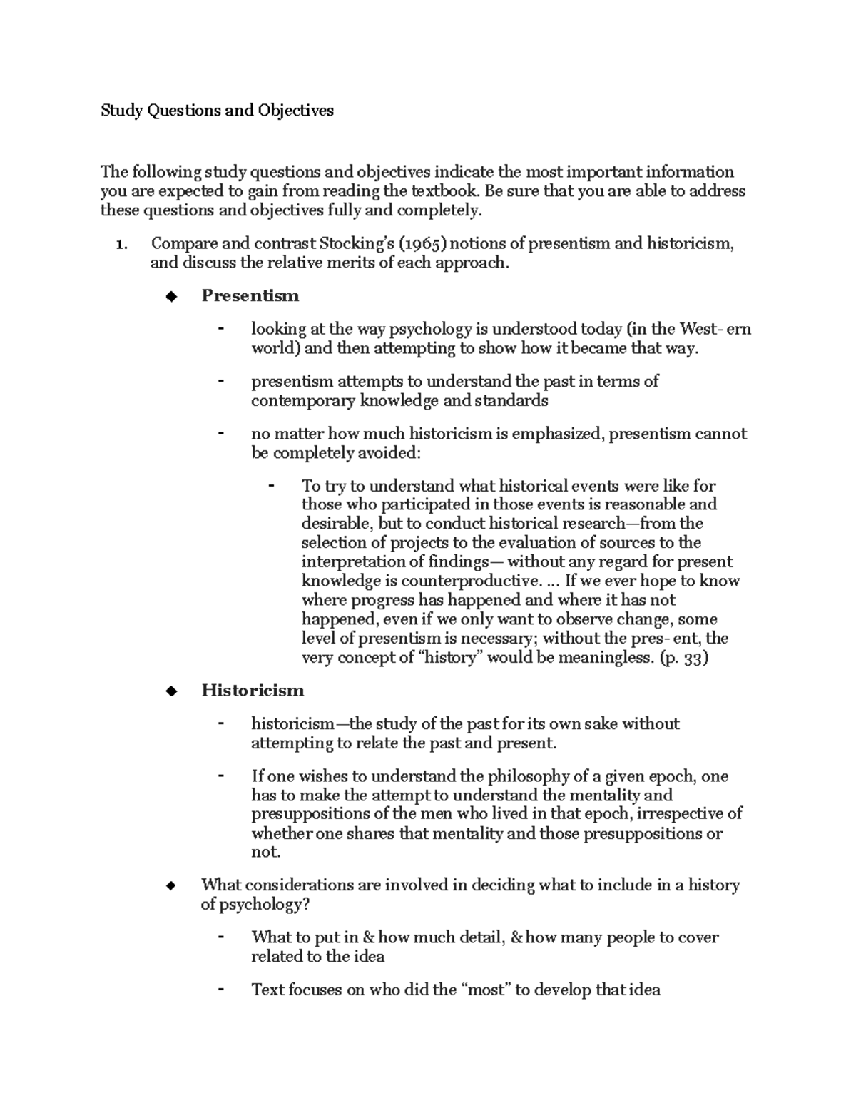 Chapter 1 Study Questions - Study Questions and Objectives The ...