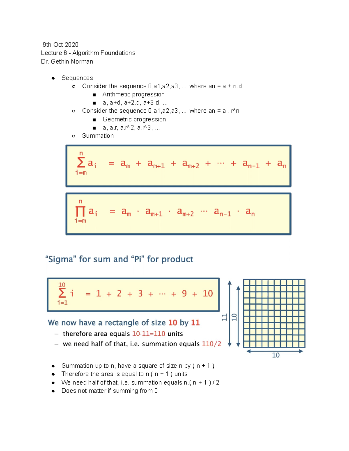 Algorithmic Foundations Lecture 6 9th Oct 2020 9th Oct 2020 Lecture 6 Algorithm