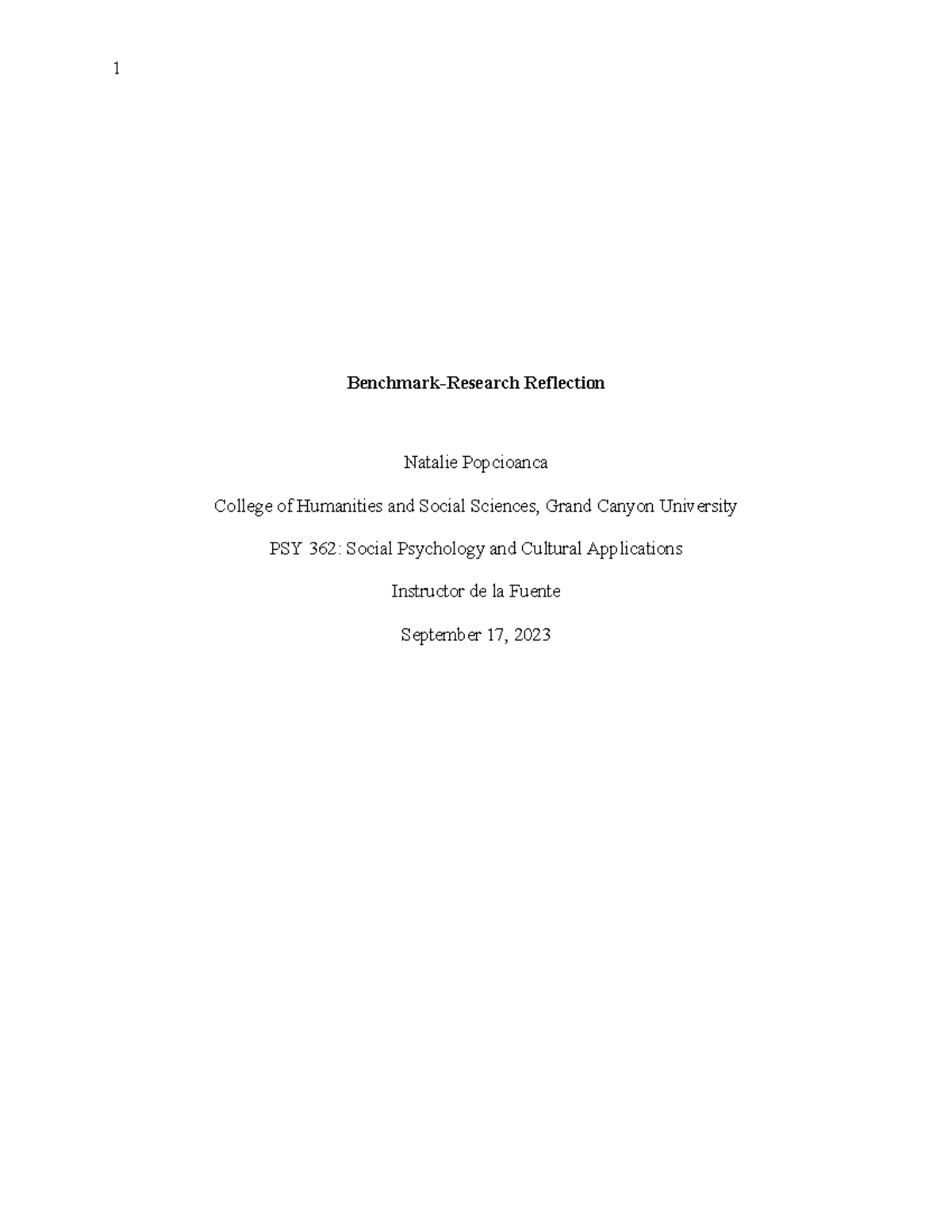 Benchmark- Research Reflection - Benchmark-Research Reflection Natalie ...