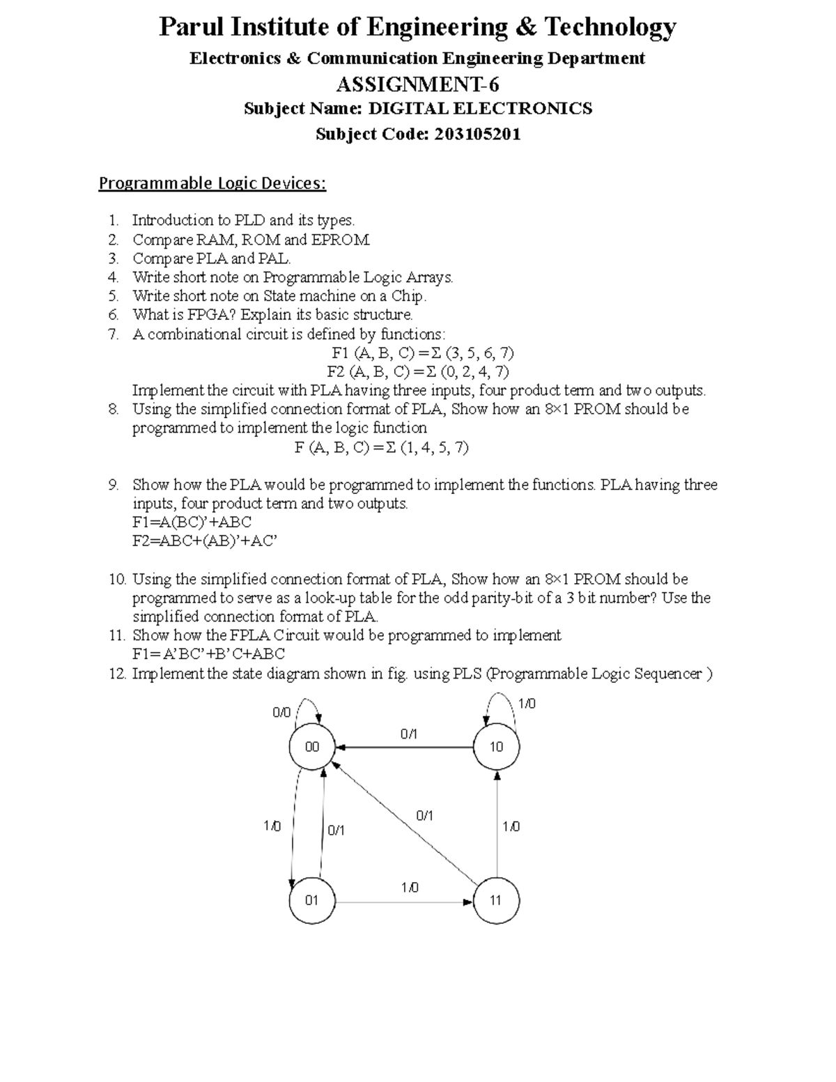 DE Assignment 6 - PLD-1 - maths - Parul Institute of Engineering & Technology Electronics ...