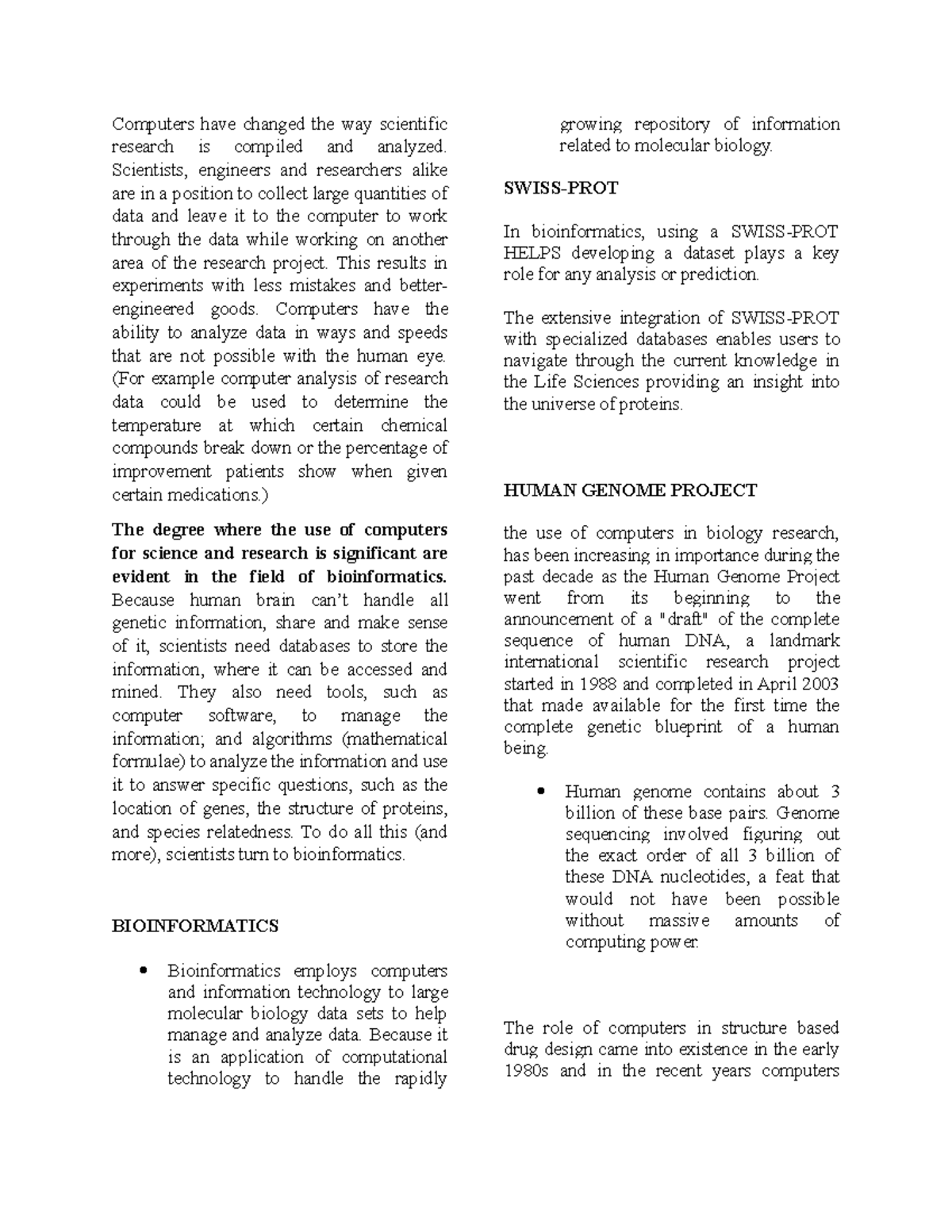 Bioinformaticspart - lecture - Computers have changed the way ...
