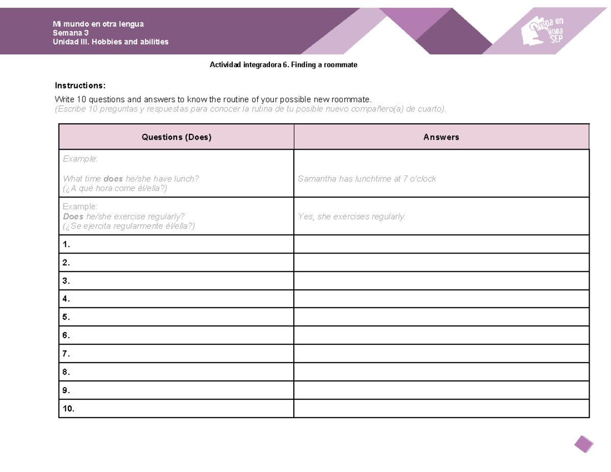 S3 AI6 WORD - Leann - Mi mundo en otra lengua Semana 3 Unidad III ...