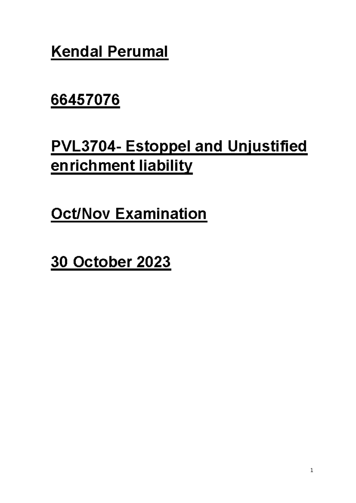 PVL3704- Estoppel and enrichment liability - Kendal Perumal 66457076 ...