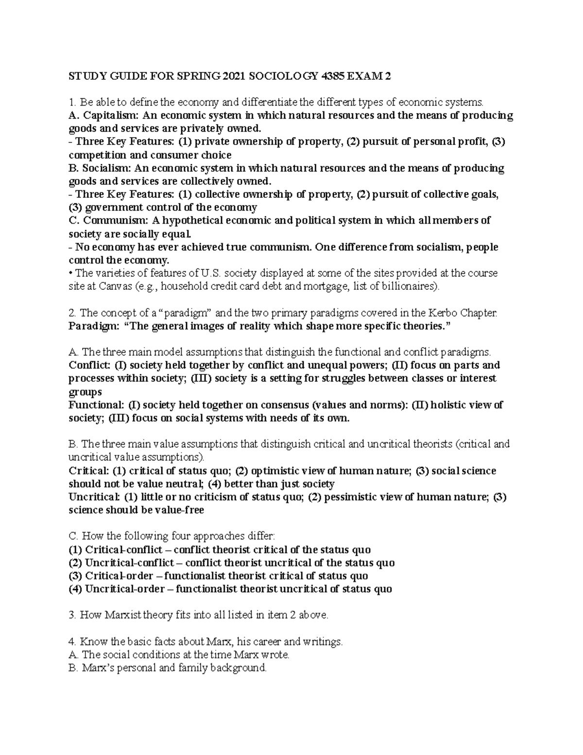 Study Guide FOR Spring 2021 Sociology 4385 EXAM 2 - STUDY GUIDE FOR SPRING 2021 SOCIOLOGY 4385 ...