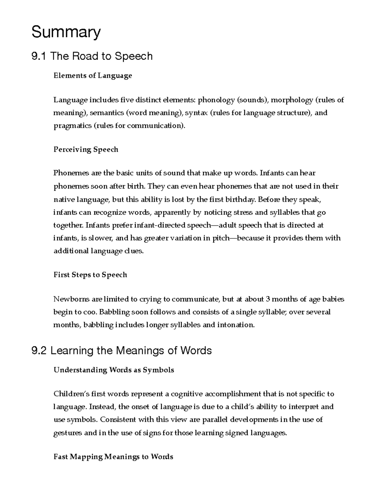 Chapter 9 Language and Communication - Summary 9 The Road to Speech ...