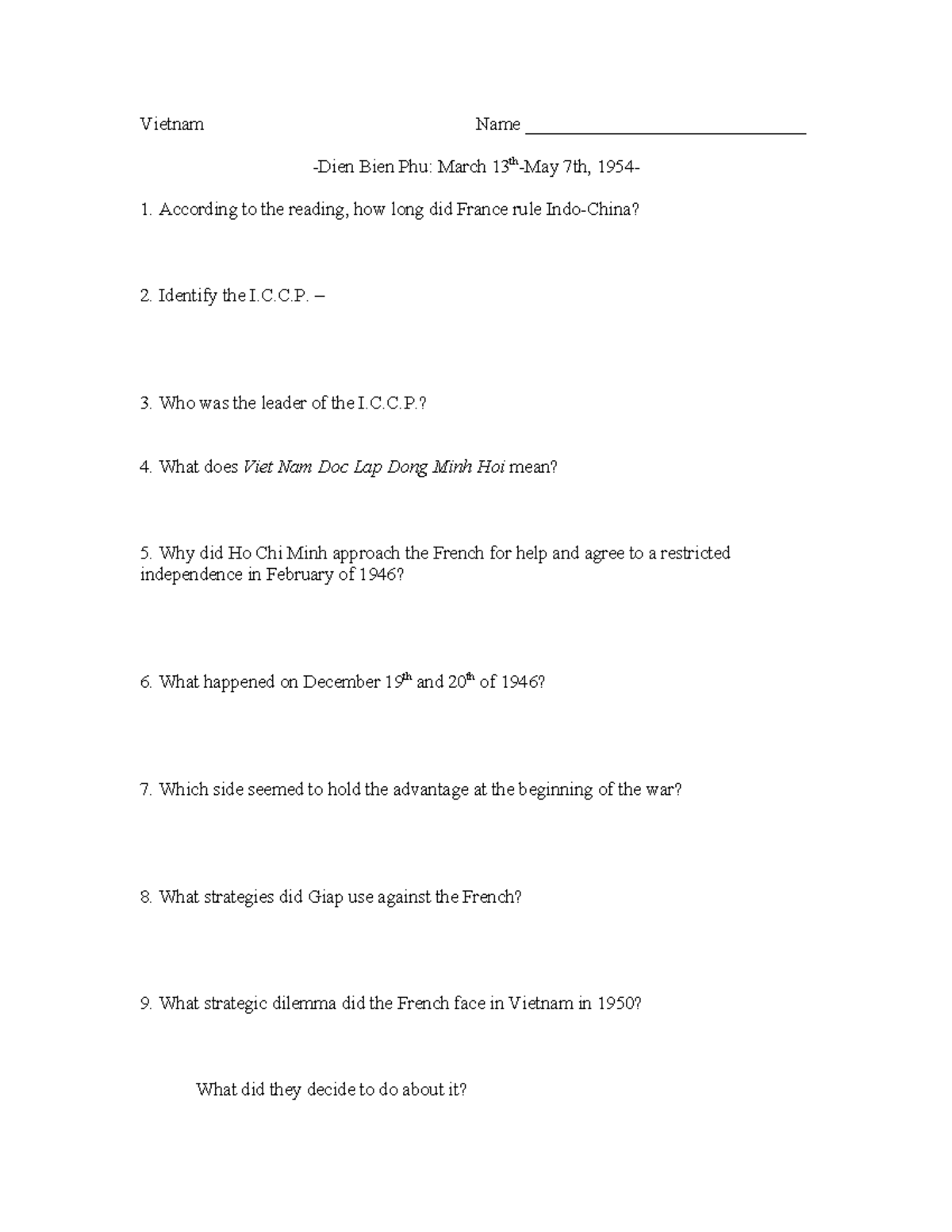 Dien Bien Phu reading - Vietnam Name ...