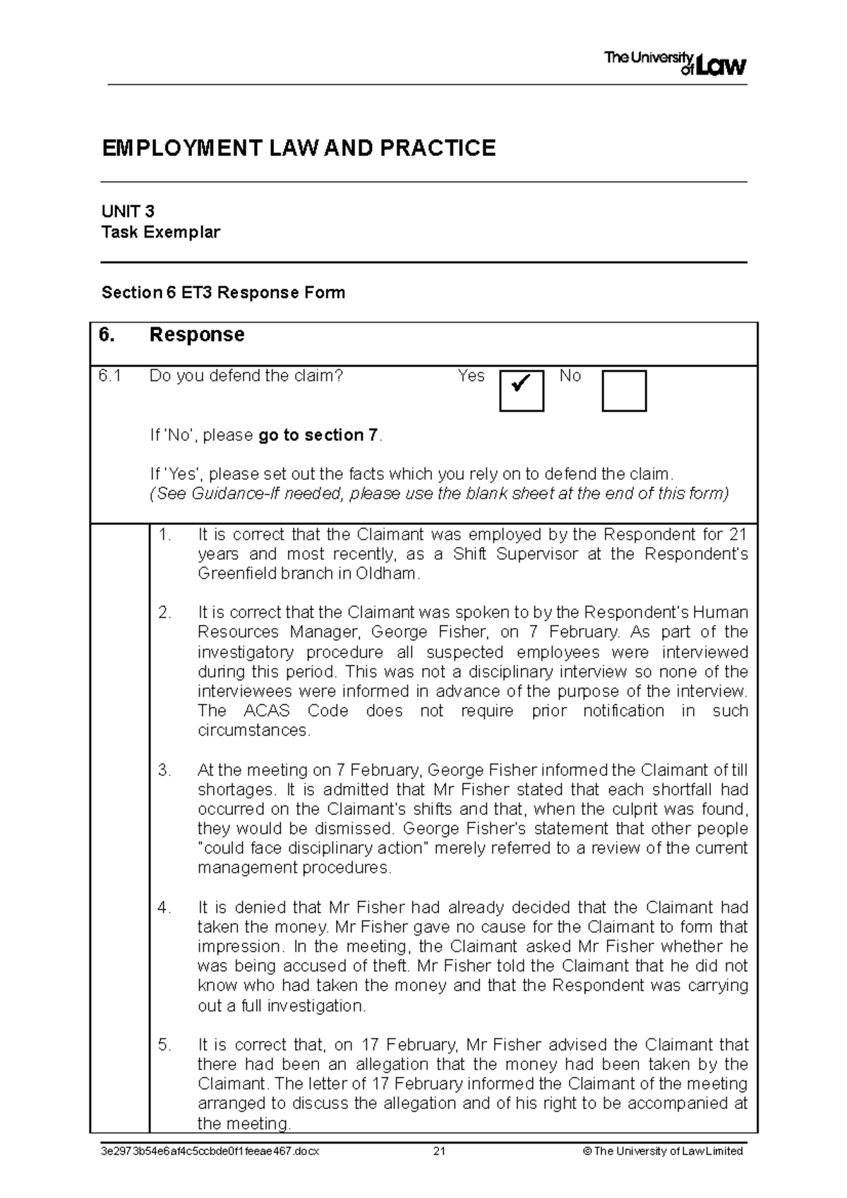 Employment w3 ET1 Exemplar - EMPLOYMENT LAW AND PRACTICE UNIT 3 Task ...