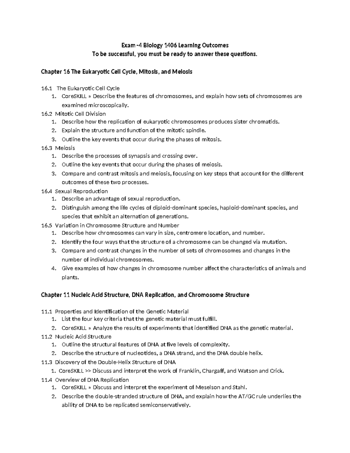 Module -4 LO 3 - Study guide - Exam -4 Biology 1406 Learning Outcomes ...