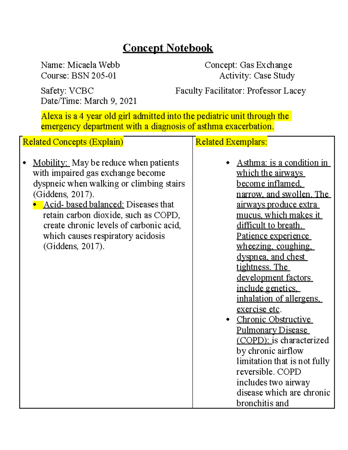 Concept Notebook (Gas Exchange) - Concept Notebook Name: Micaela Webb ...