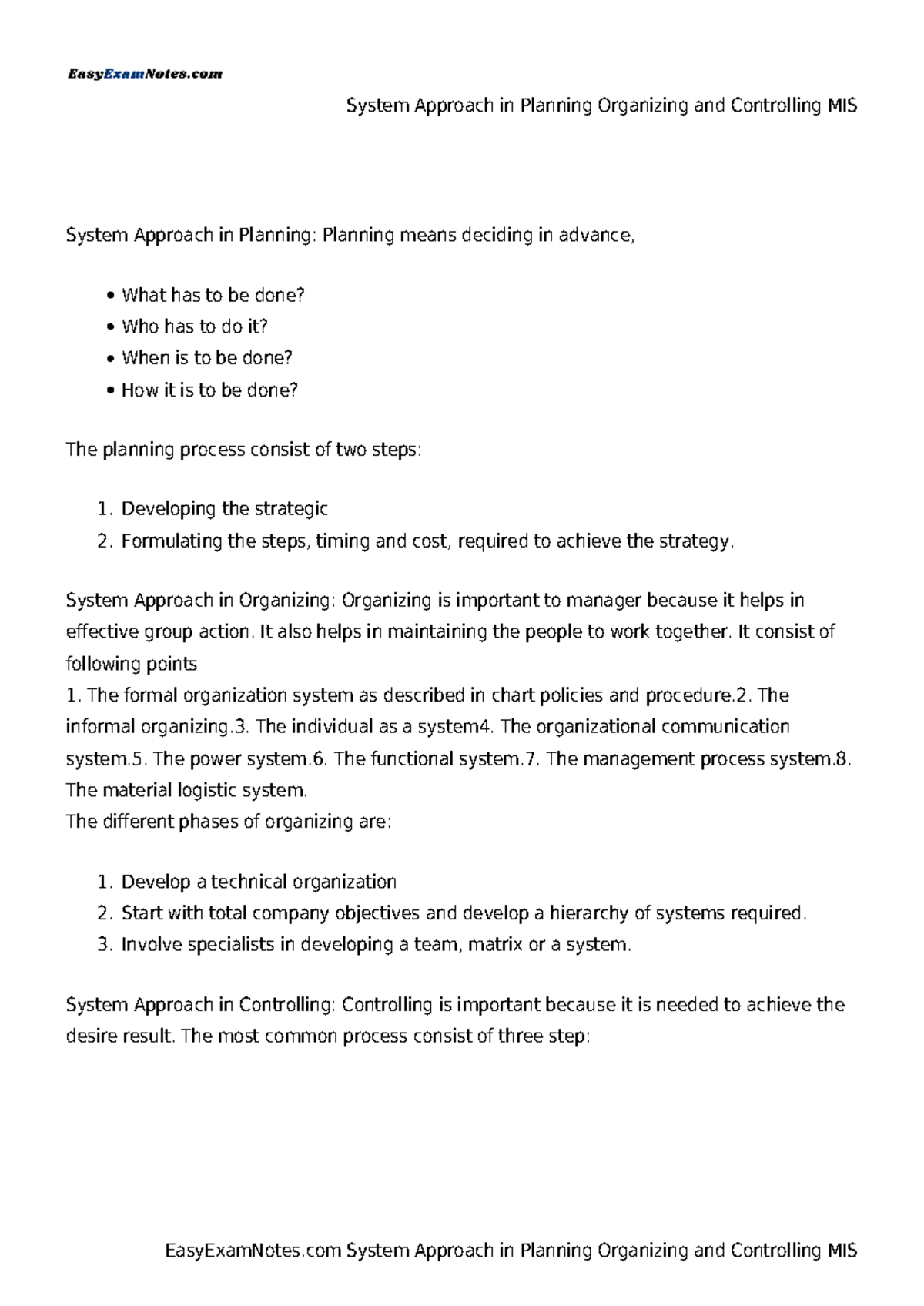 System Approach in Planning Organizing and Controlling MIS - System ...