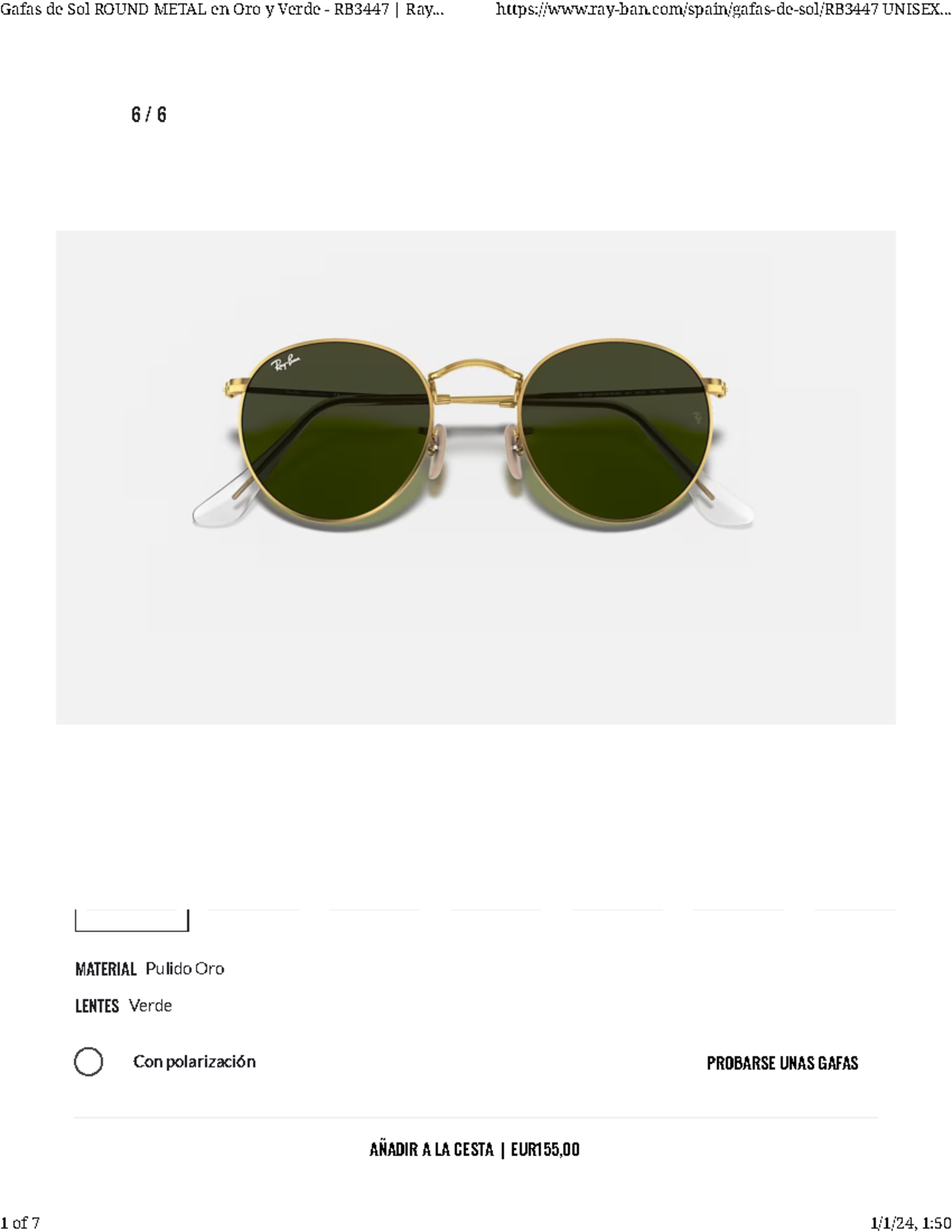 Gafas de Sol Round Metal en Oro y Verde - RB3447 Ray-Ban® ES ...