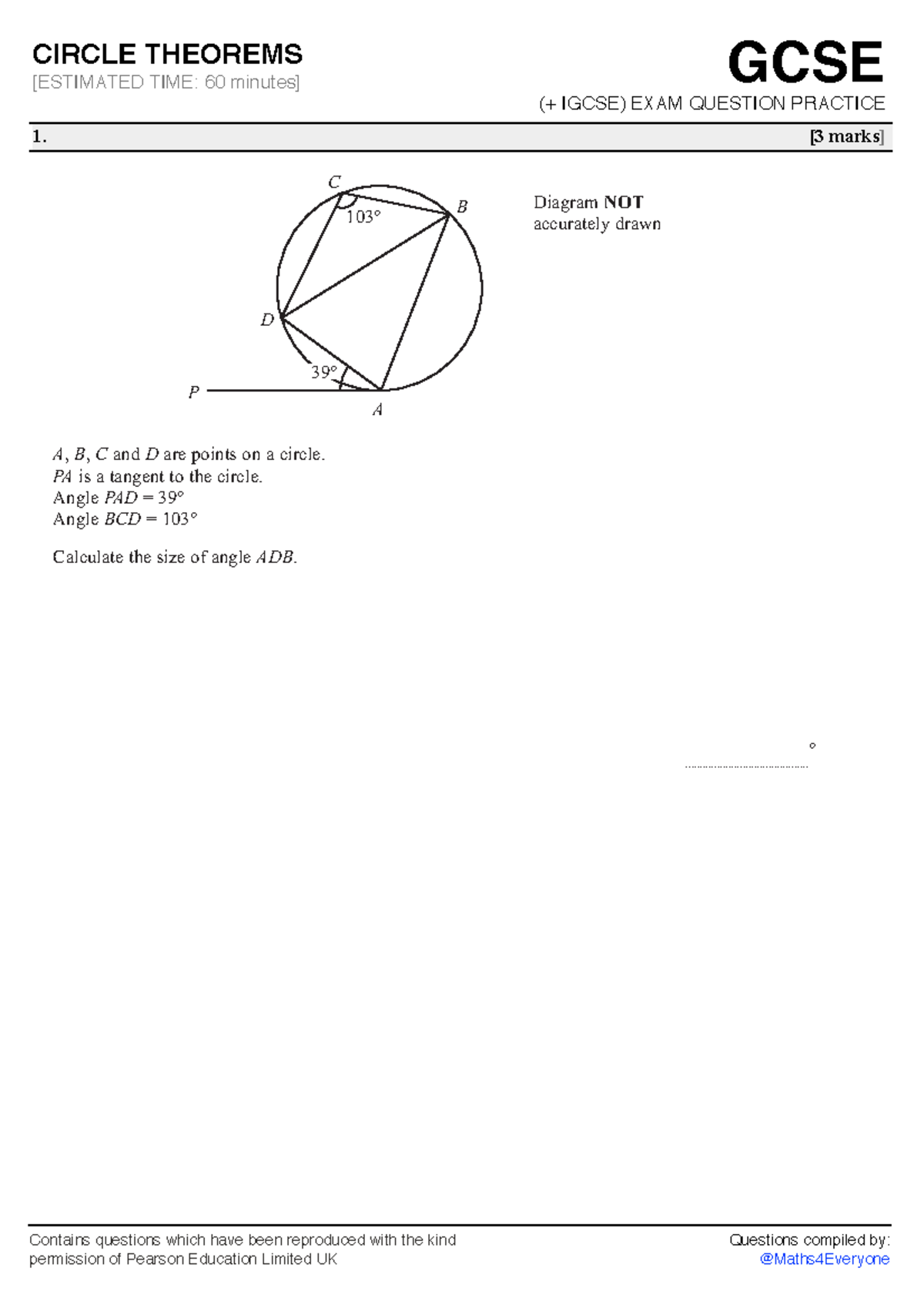 Circle theorems gcse 9 1 practice questions 30278 - CIRCLE THEOREMS ...
