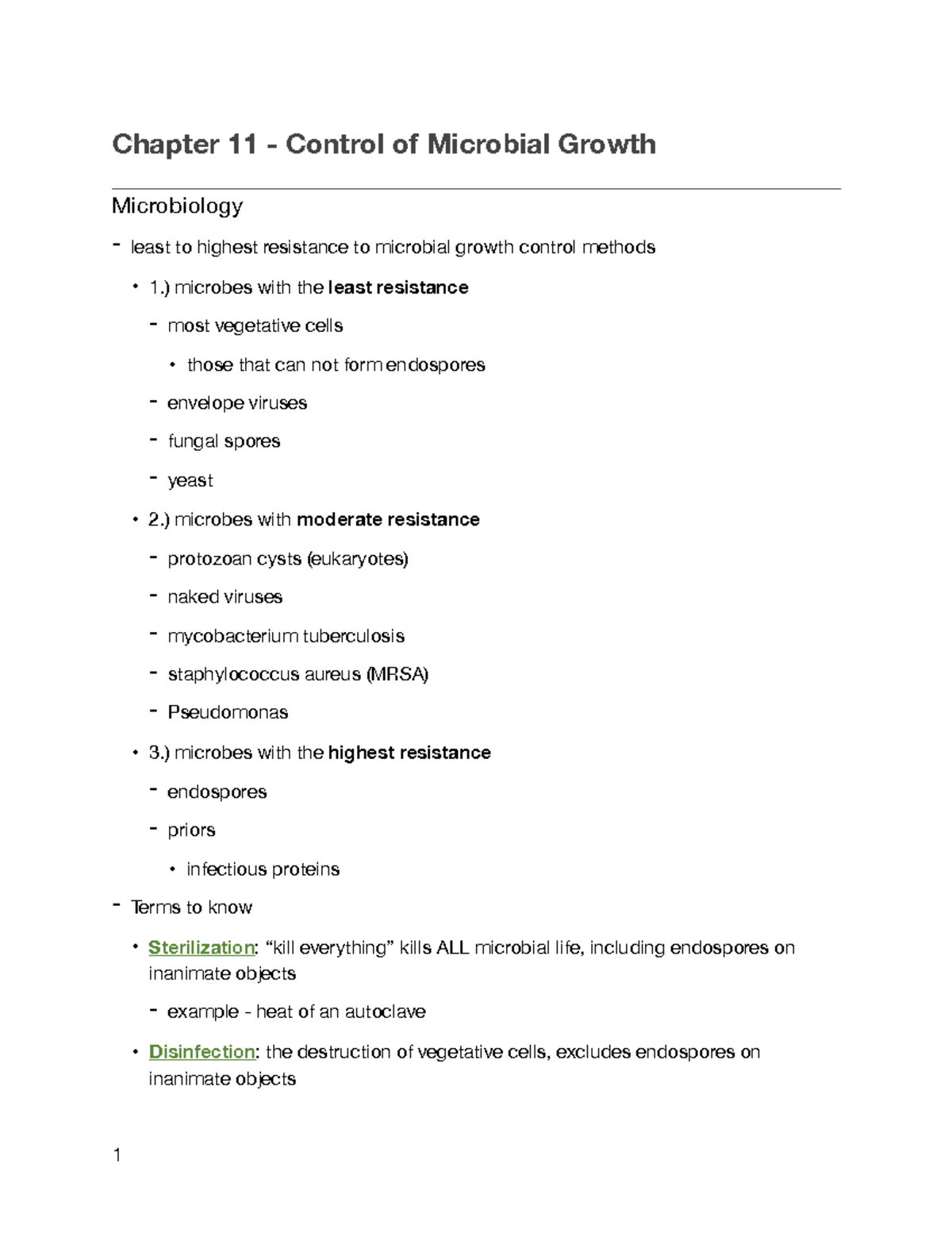 Chapter 11 STUDY GUIDE - Control of Microbial Growth (Microbiology) - Chapter 11 - Control of ...