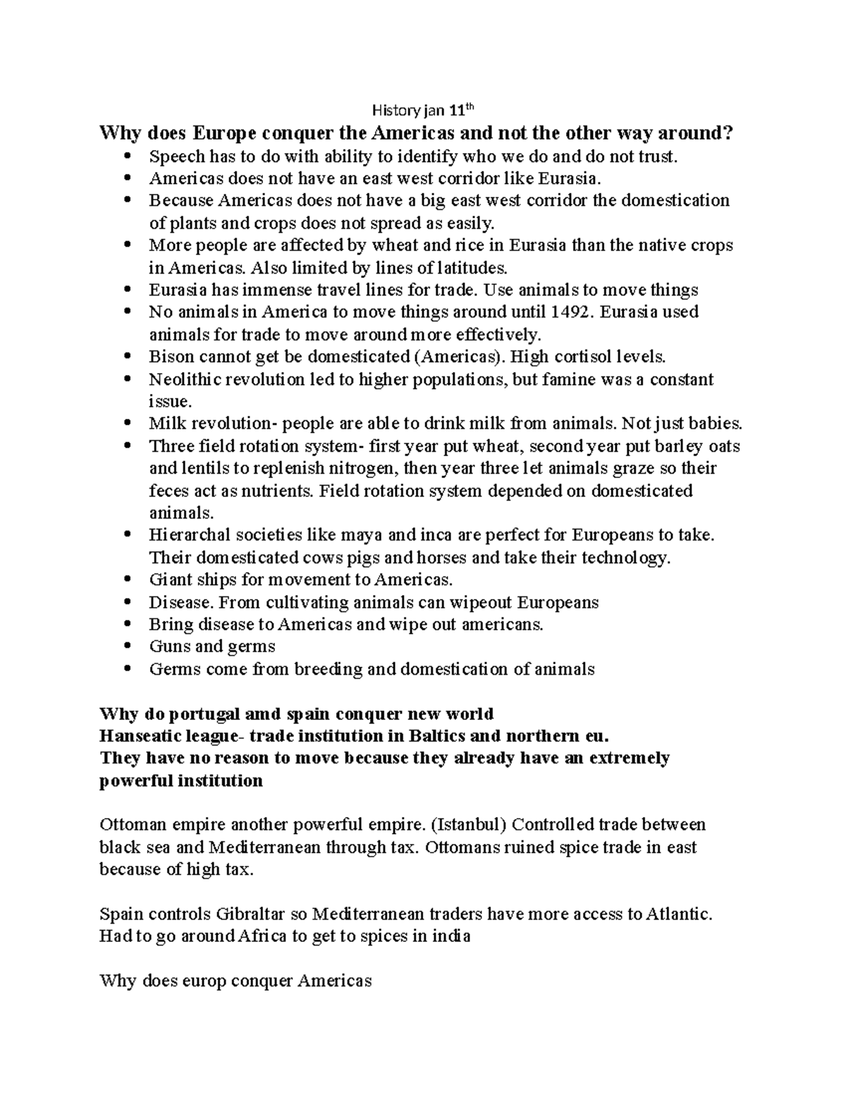 History jan 11th - nelson - History jan 11th Why does Europe conquer ...