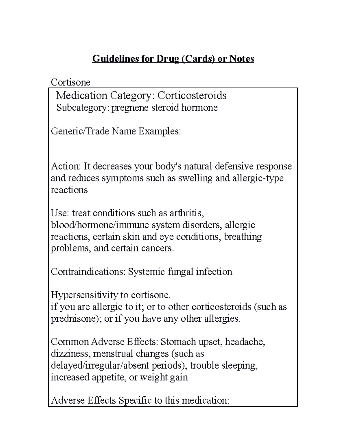 Cortisone - drug card - Guidelines for Drug (Cards) or Notes Cortisone ...