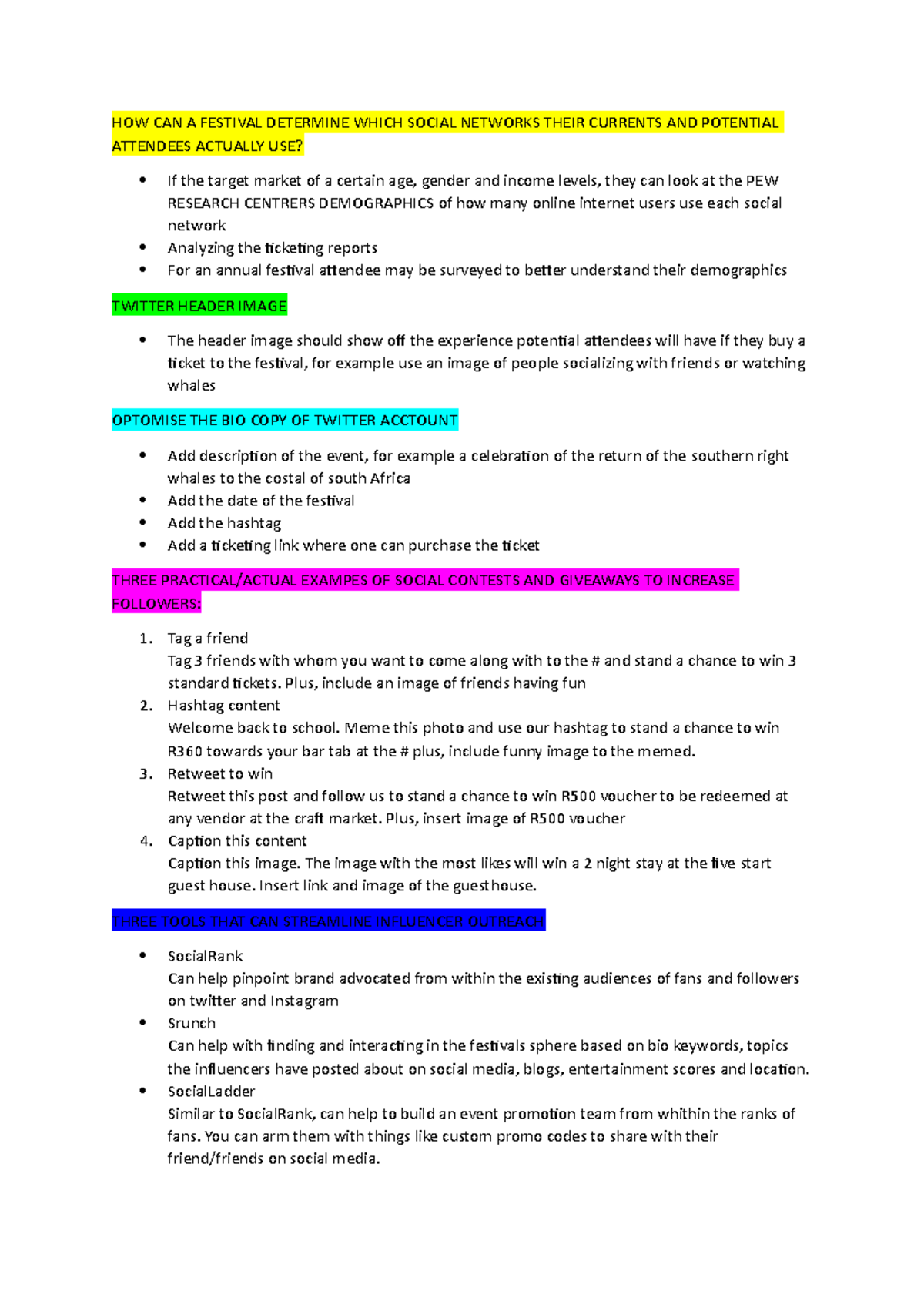 Marketing 3 - HOW CAN A FESTIVAL DETERMINE WHICH SOCIAL NETWORKS THEIR ...