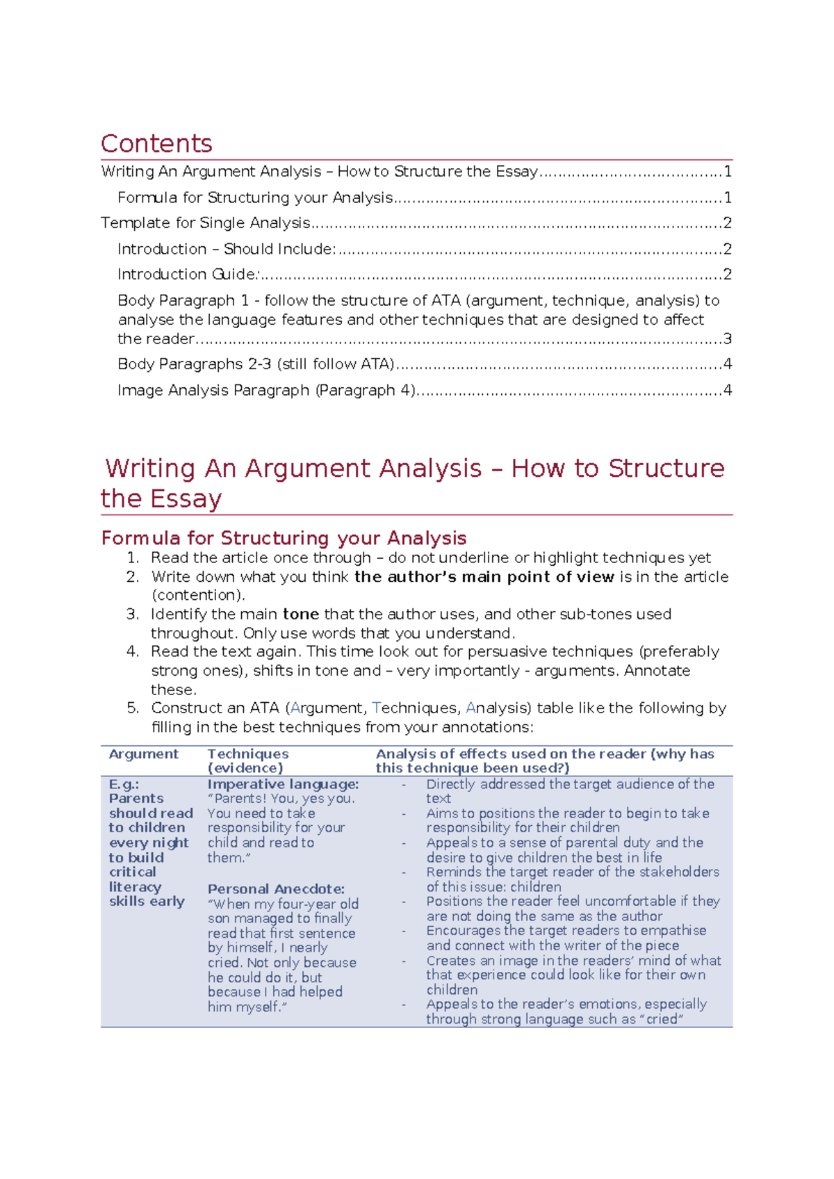 Analysing Argument ENG34 - Contents Writing An Argument Analysis – How ...