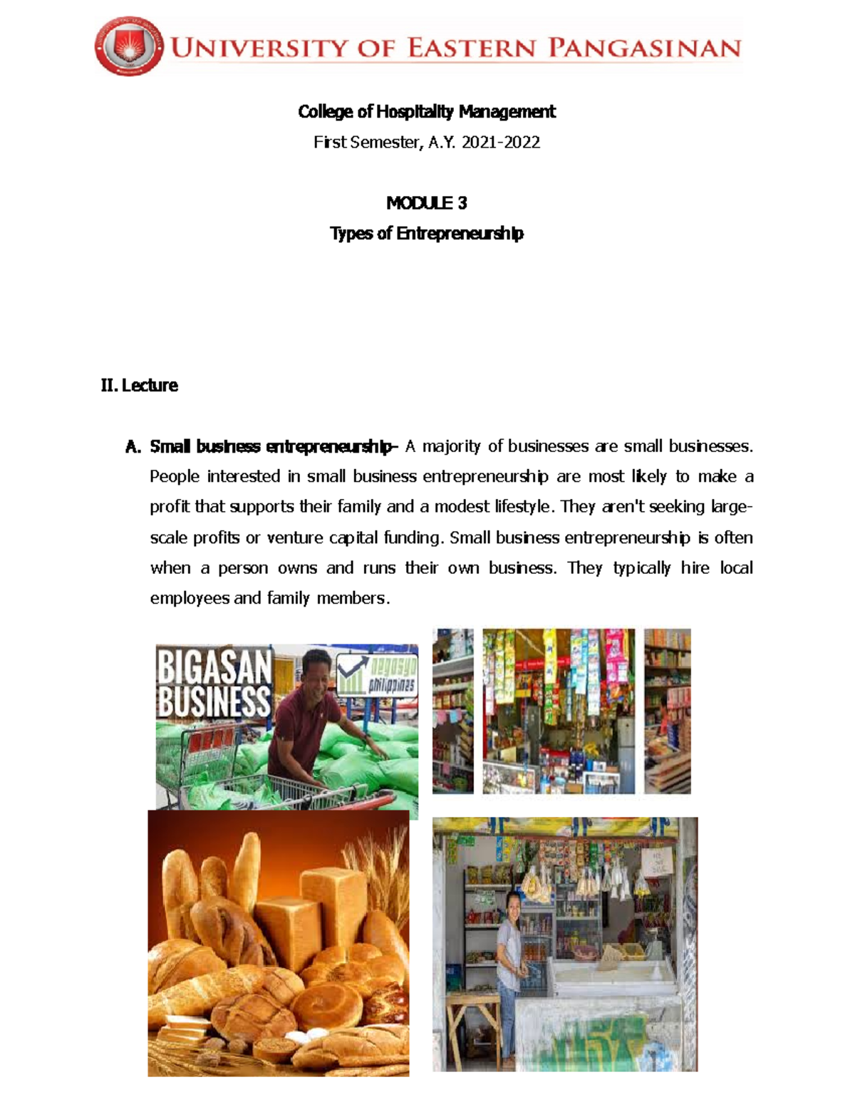 Module-3 - entrepreneur - College of Hospitality Management First ...