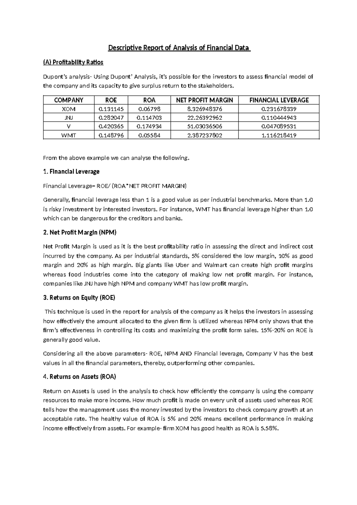 Descriptive report - des - Descriptive Report of Analysis of Financial ...
