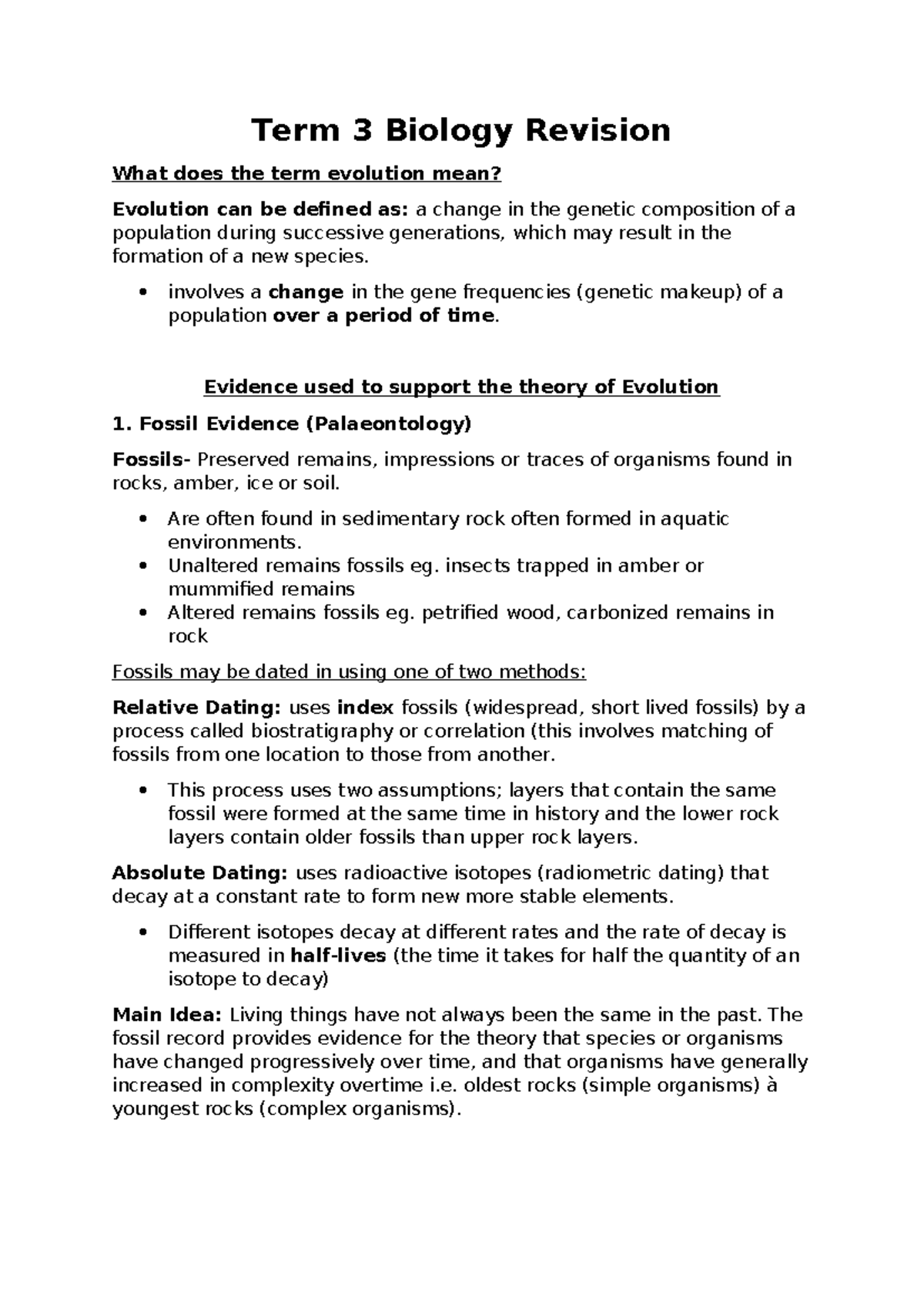 Term 4 Biology Revision - Term 3 Biology Revision What does the term ...