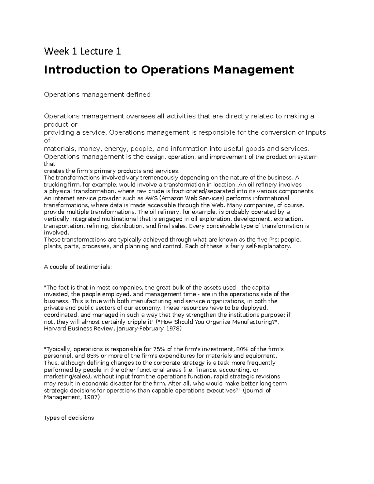 Ops Readings - Notes on Operations Reading for Intro To Operations ...