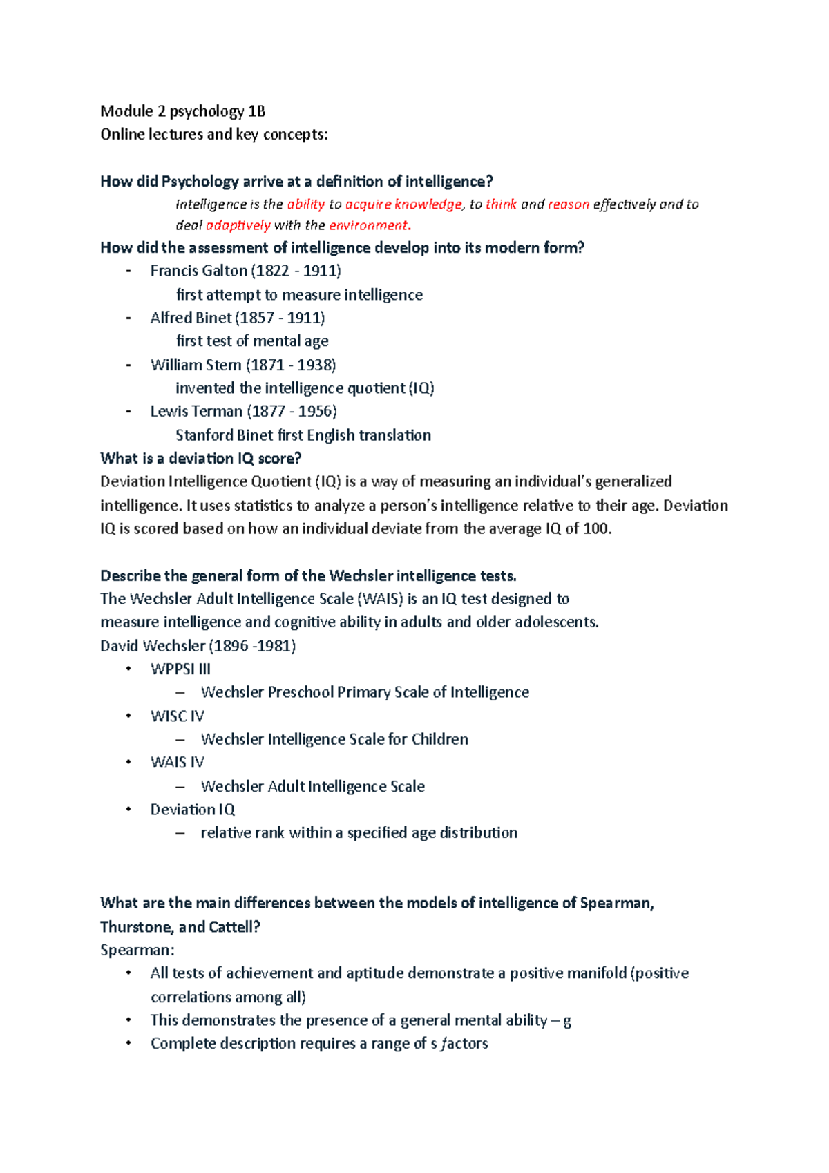 Module 2 psychology 1B - Lecture notes 2 - Module 2 psychology 1B ...