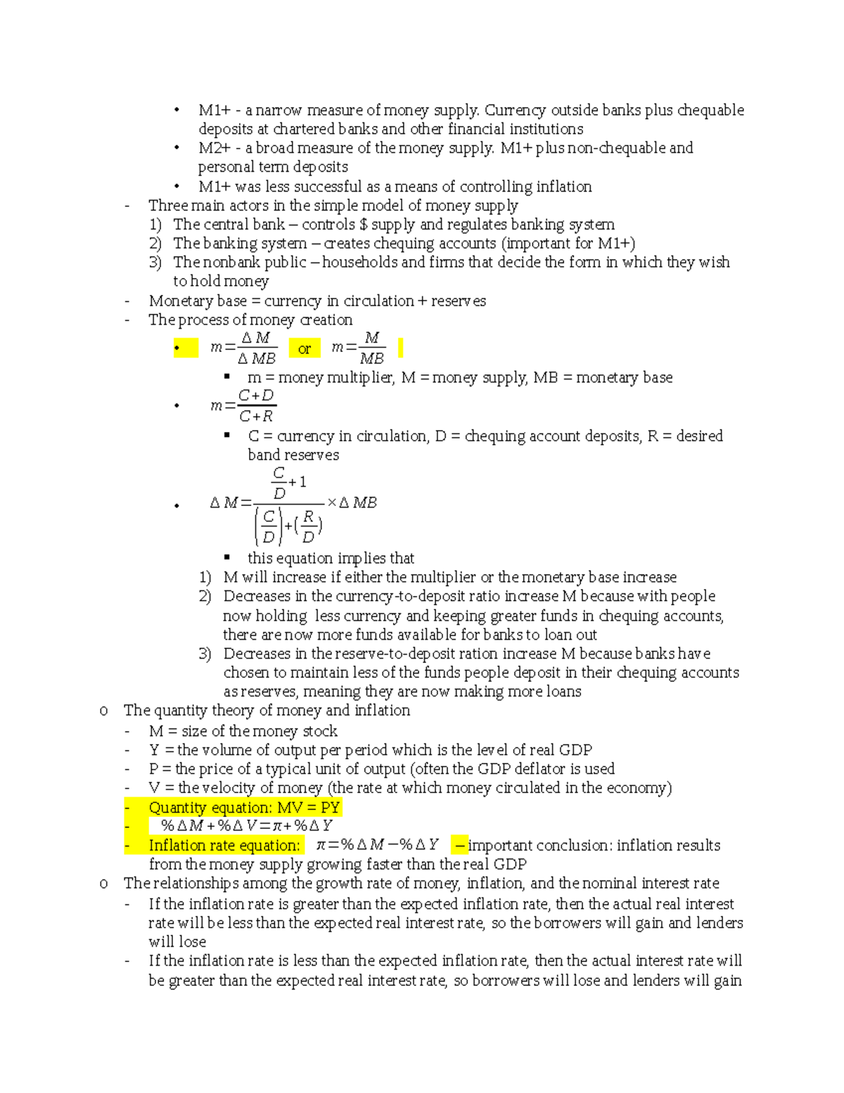 Econ notes-2 - Econ notes-2 - M1+ - a narrow measure of money supply ...
