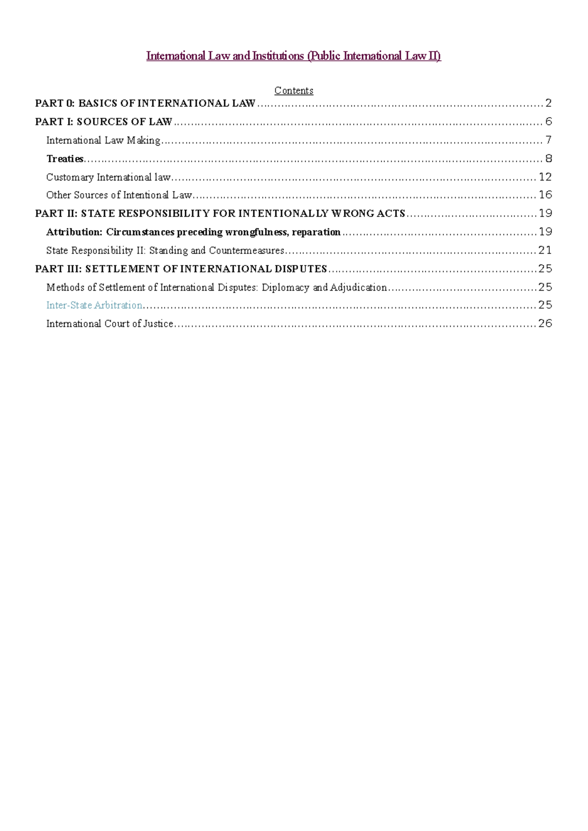 International Law and Institutions Notes - International Law and ...