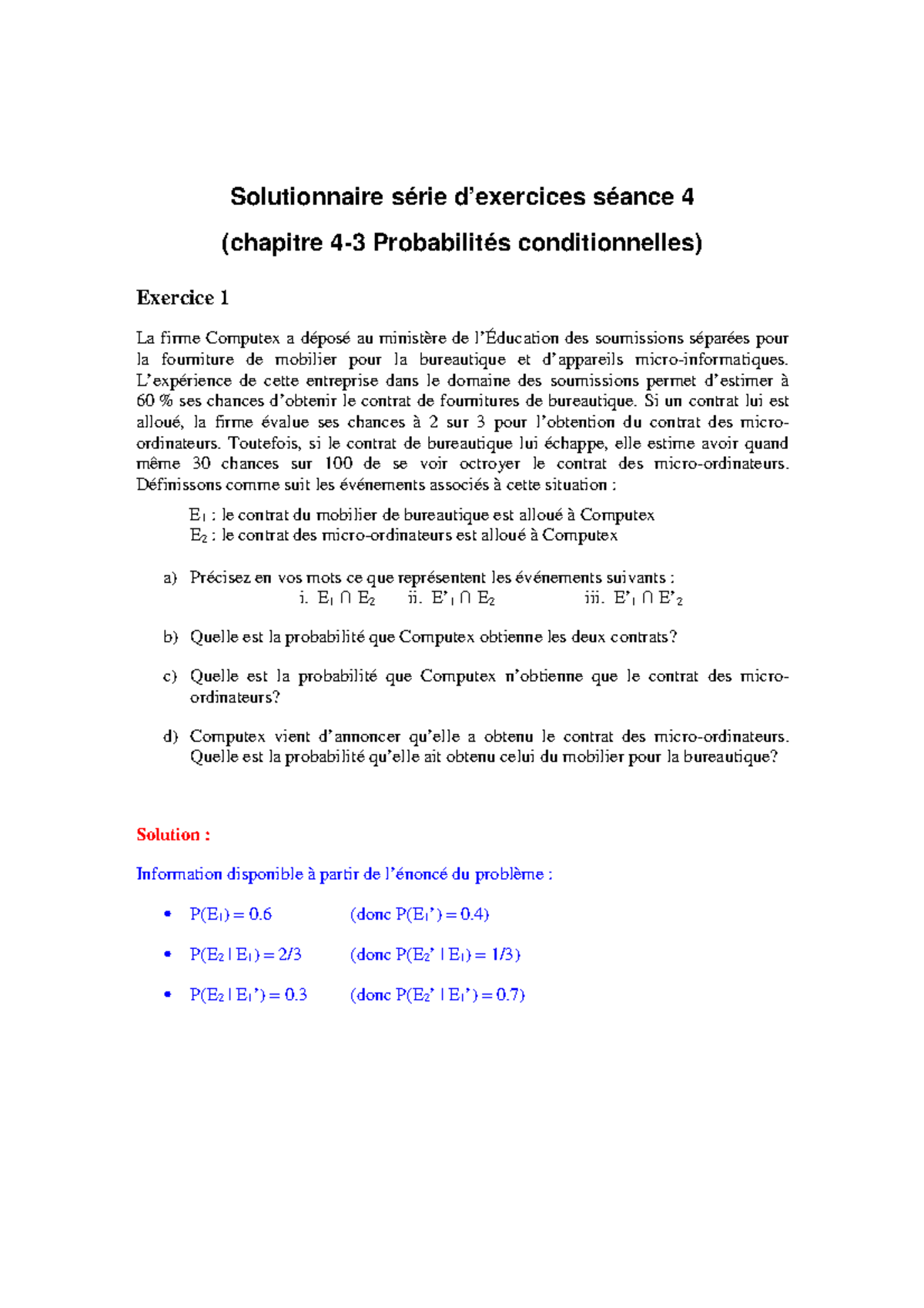 Sol - 4c - Prob Cond Bayes 2 - Solutionnaire série d’exercices séance 4 (chapitre 4-3 ...