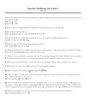 Practice Problems Exam1 Practice Problems For Exam 1 Ams 261 Find The