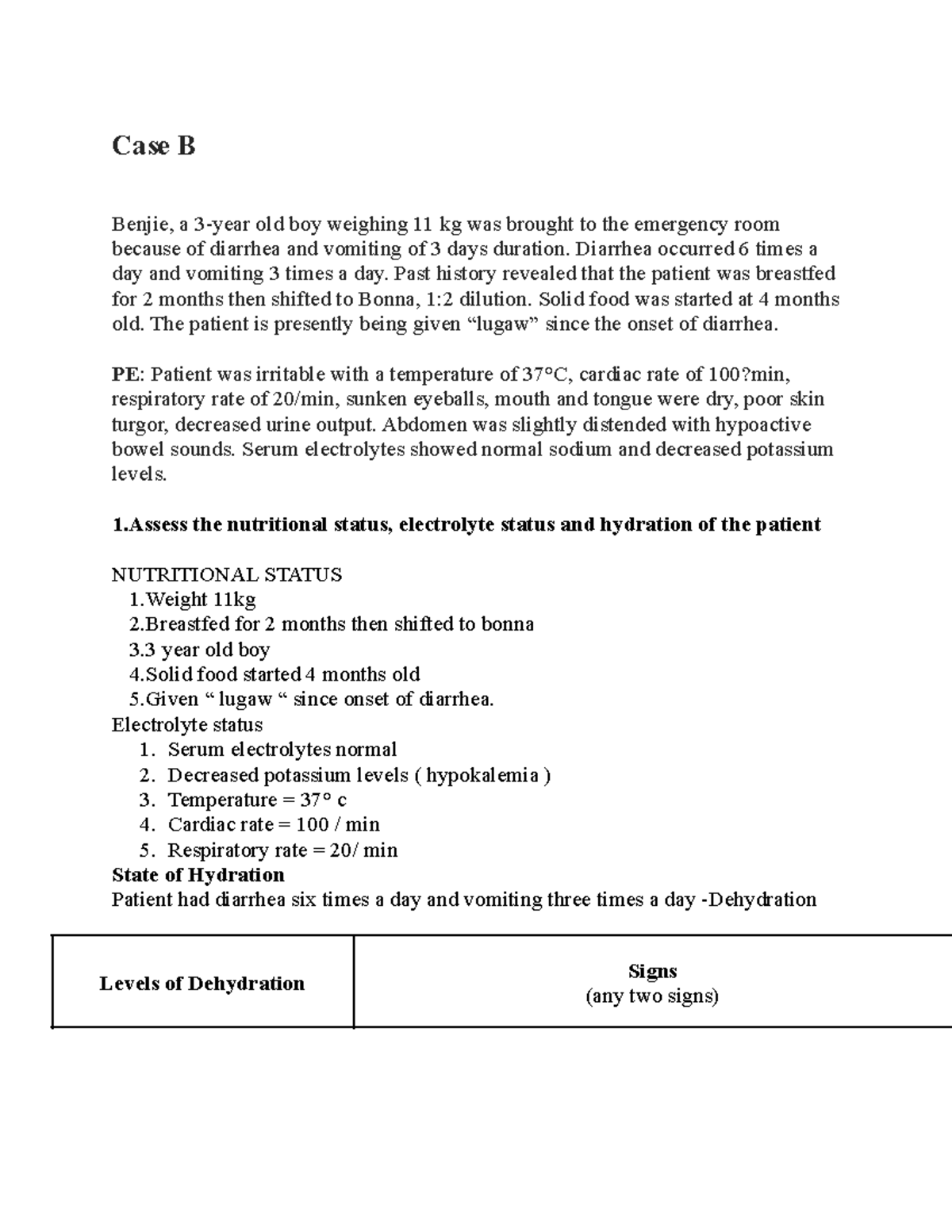 Biochemical aspects of diarrhea case study B - Case B Benjie, a 3-year ...