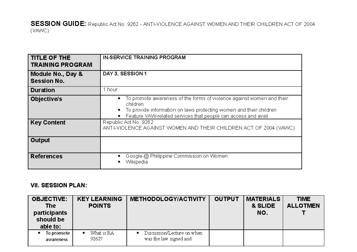 Session-Guide - D3 - EDUCATION - SESSION GUIDE: Republic Act No. 9262 ...