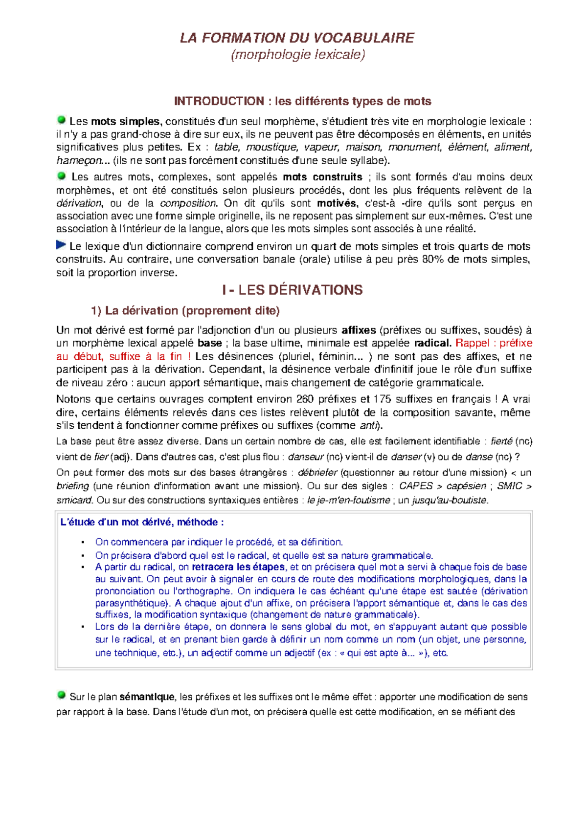 Formation du vocabulaire - LA FORMATION DU VOCABULAIRE (morphologie ...