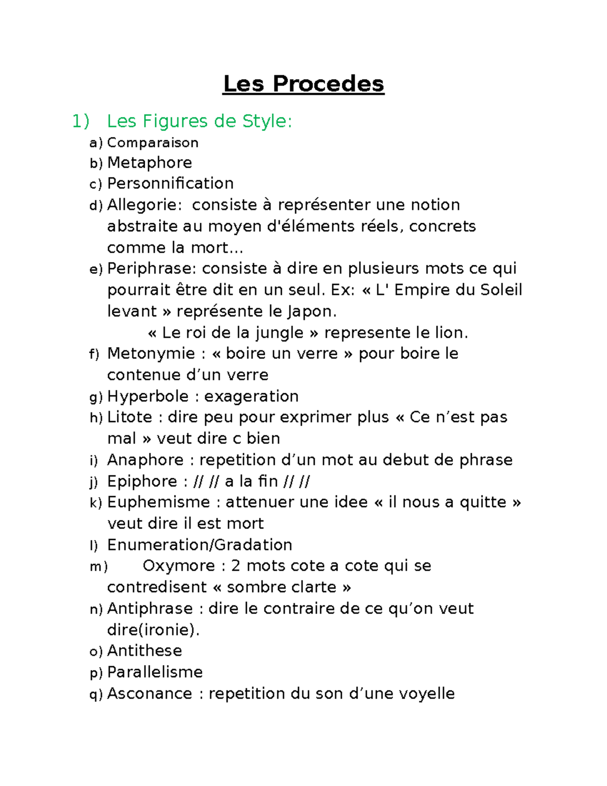 Les procedes - Les Procedes 1) Les Figures de Style: a) Comparaison b ...