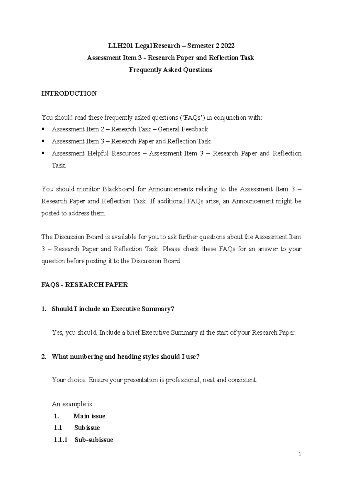 Assessment Item 3 - Research Paper and Reflection Task - FAQ(3 ...