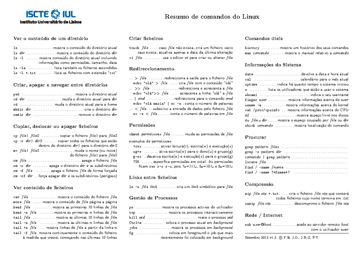 So aula p01 cheat sheet shell - Resumo de comandos do Linux Ver o conte ...