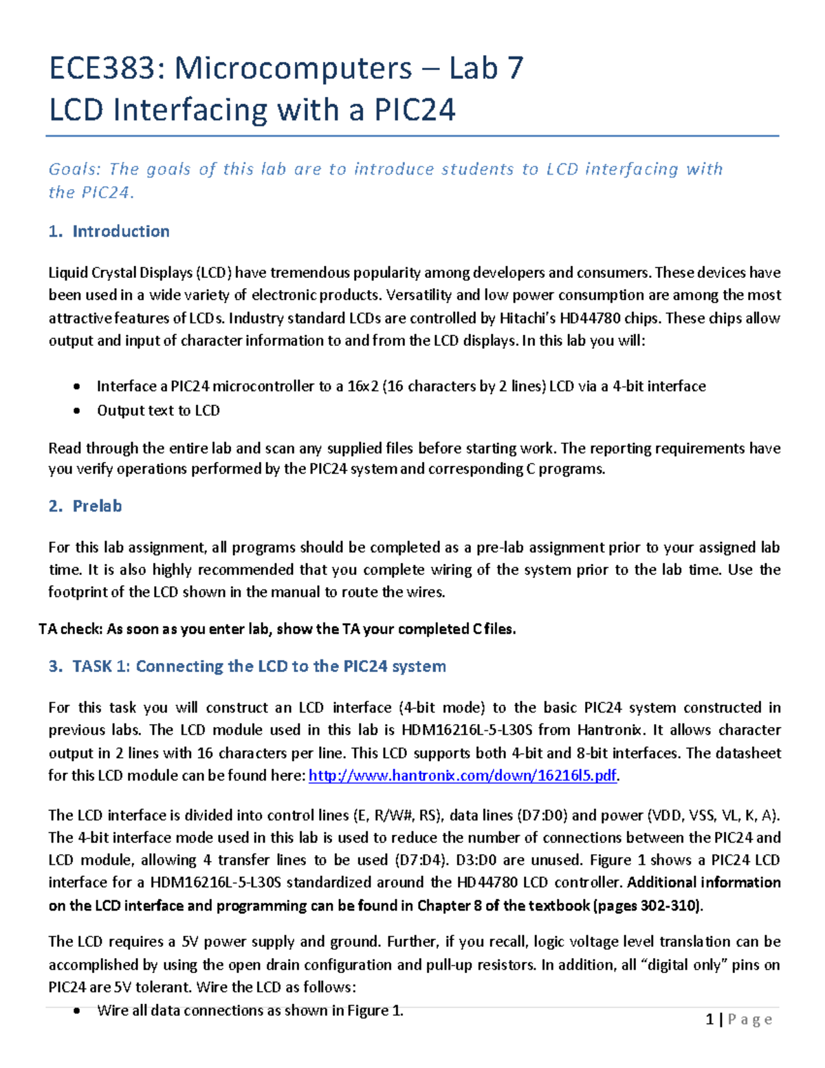 LAB 7 - March 9, 2017 - ECE383: Microcomputers Lab 7 LCD Interfacing ...